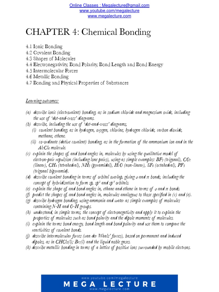 CHAPTER 4: Chemical Bonding | PDF | Chemical Bond | Intermolecular Force