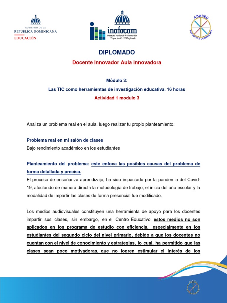 Actividad 1 Modulo 3 | PDF | Salón de clases | Educación primaria