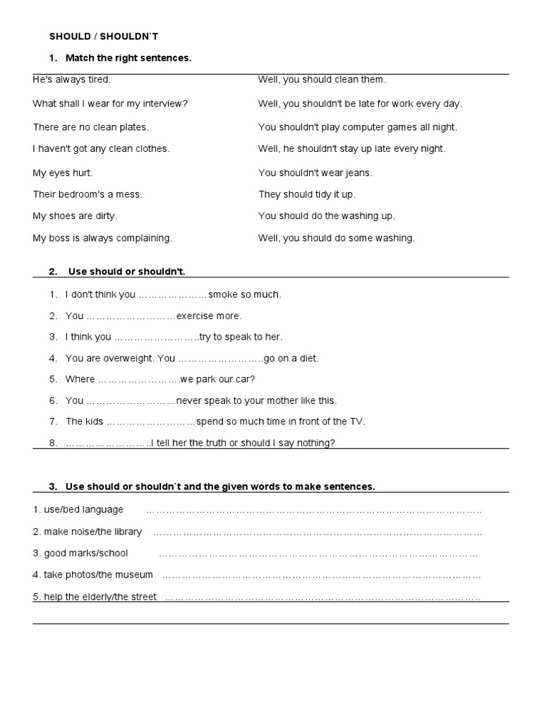 Should Shouldnt Grammar Drills 34599 | PDF