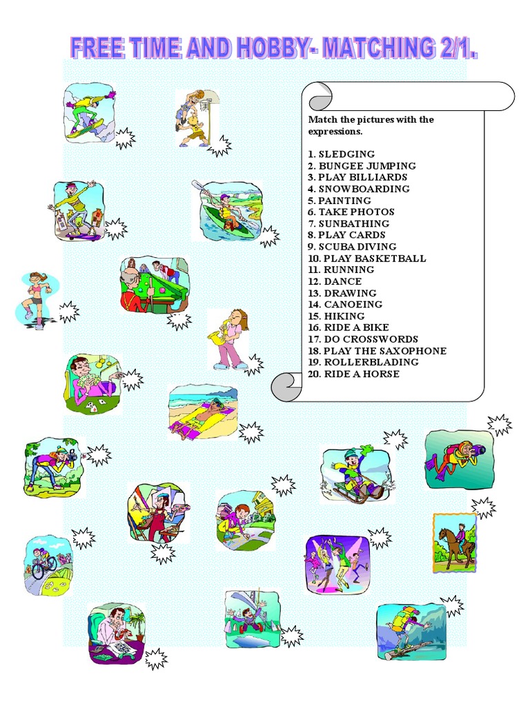 Free Time and Hobby Matching 21 Fun Activities Games 1575 | PDF | Art