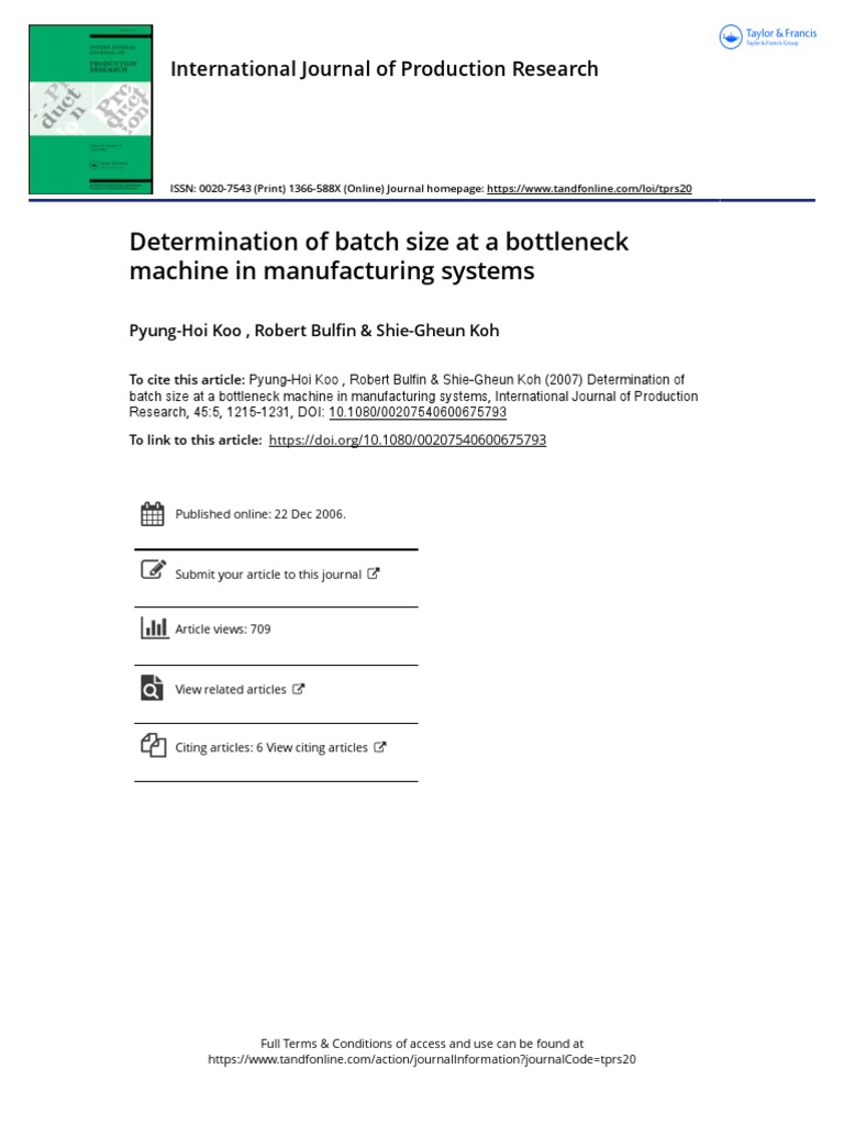 Determination of Batch Size at A Bottleneck Machine in Manufacturing ...