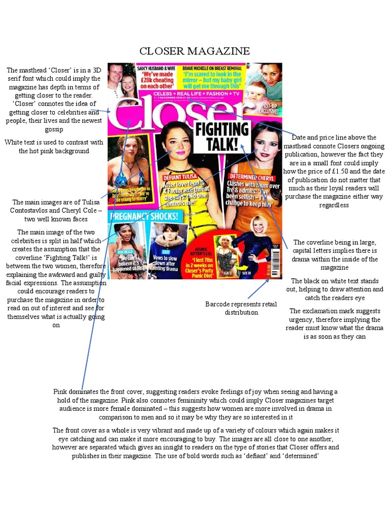 Closer Magazine Front Cover Analysis | PDF | Communication