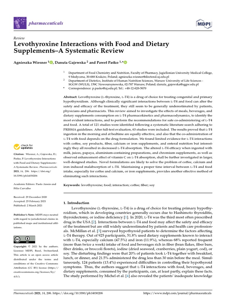 Levothyroxine Interactions With Food and Dietary Supplements-A ...