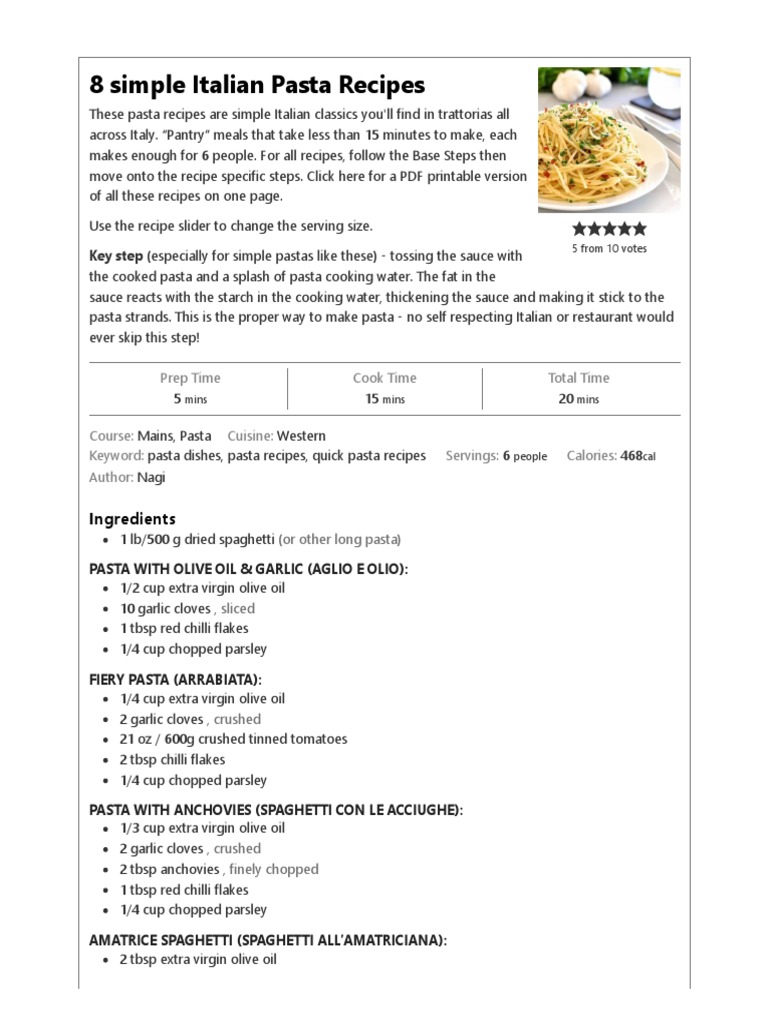 8 Simple Italian Pasta Recipes - RecipeTin Eats | PDF | Spaghetti | Pasta