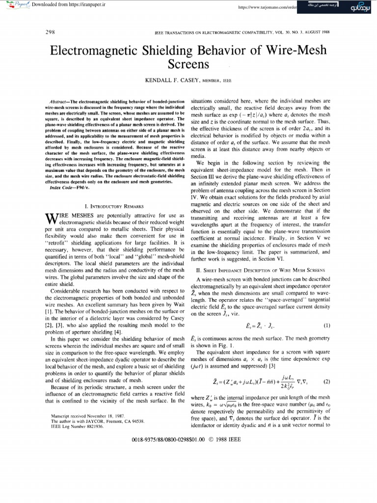 Electromagnetic Shielding Behavior of Wire-Mesh Screens-1988-Ieee ...