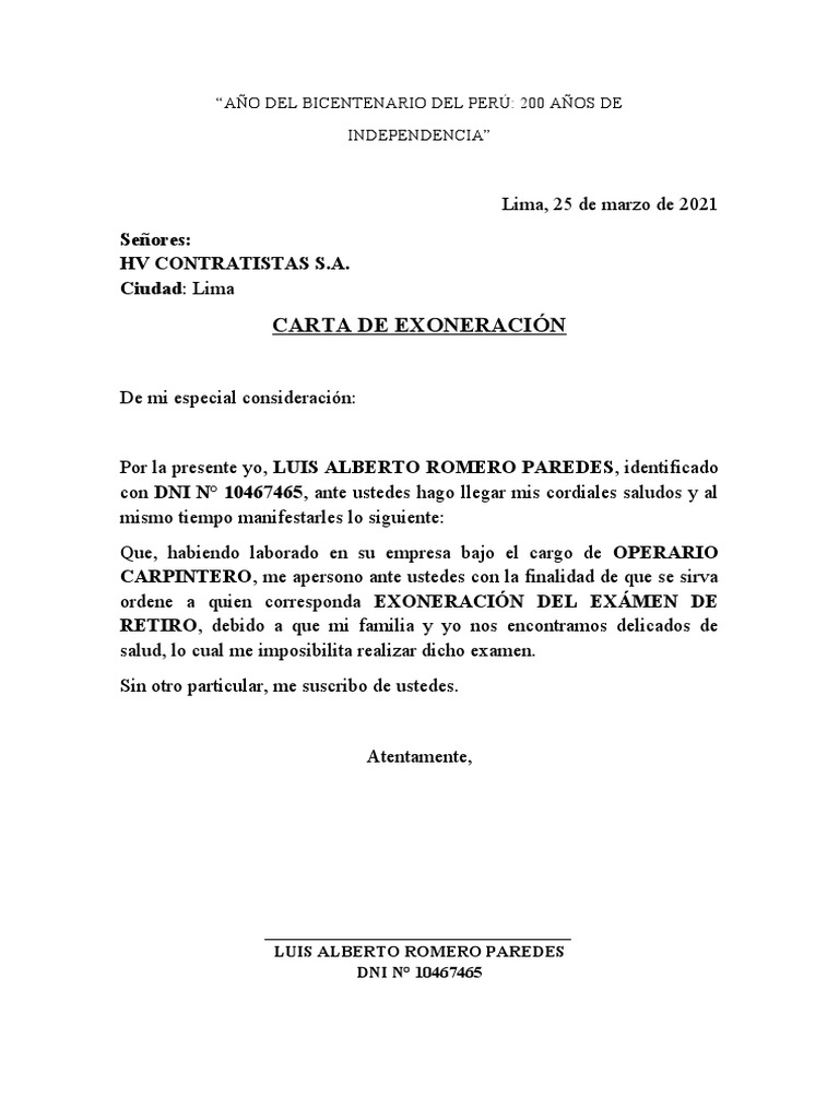 Carta de Exoneracion | PDF