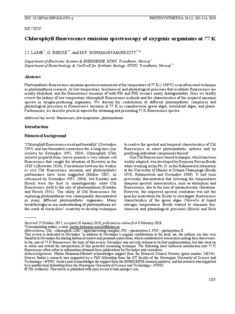 Lamb2018 Article ChlorophyllFluorescenceEmissio | PDF | Photosynthesis | Fluorescence