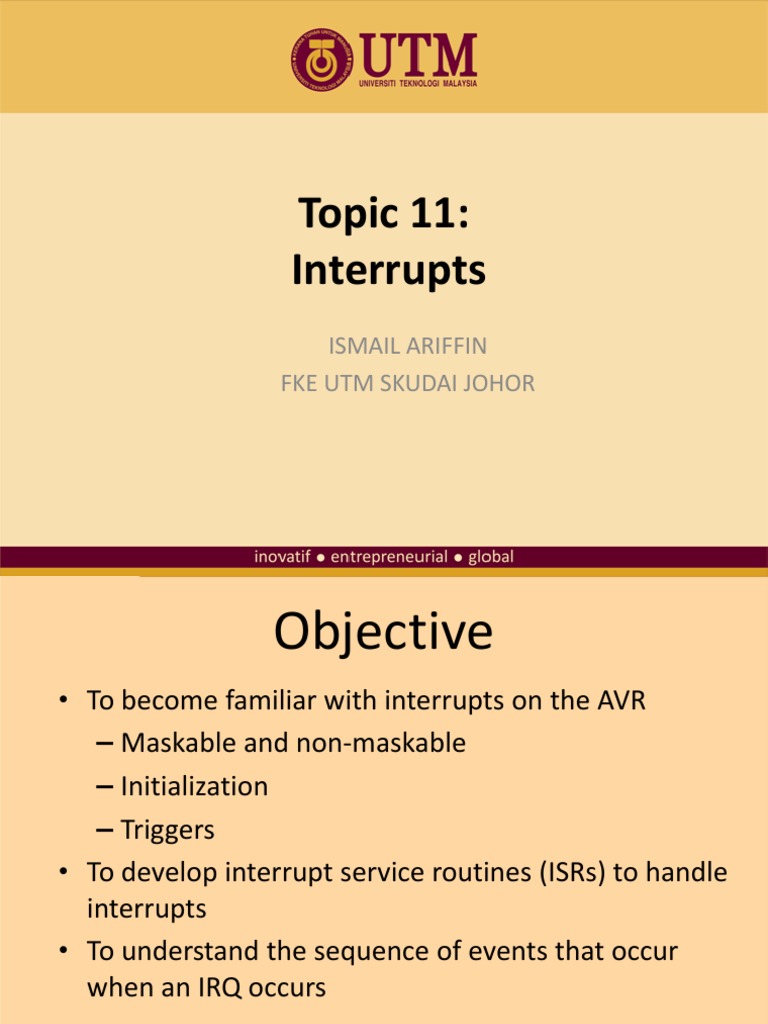 Topic 11 - ATMega32 Interrupt in C (ISMAIL - FKEUTM 2018) | PDF | Microcontroller | Subroutine