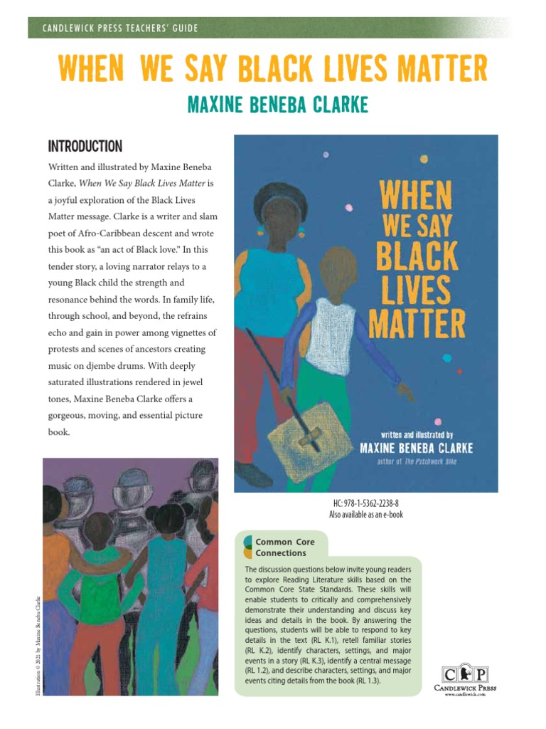 When We Say Black Lives Matter by Maxine Beneba Clarke Teachers Guide | PDF | Reading Comprehension