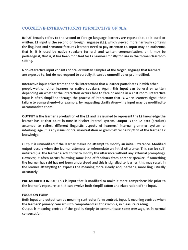 Cognitive-Interactionist Perspective On SLA | PDF | Second Language Acquisition | Second Language