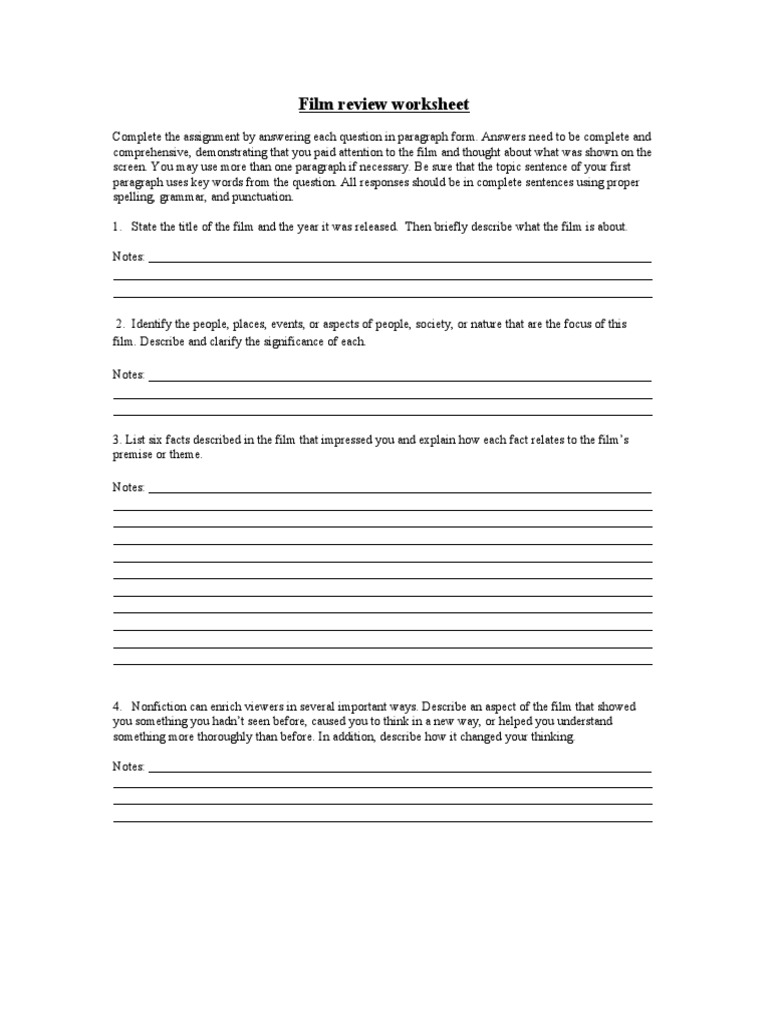 Film Review Worksheet | PDF