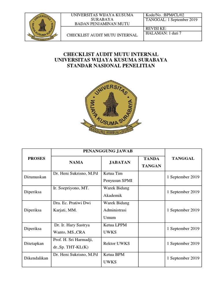 Checklist Audit Mutu Internal (2) KS | PDF