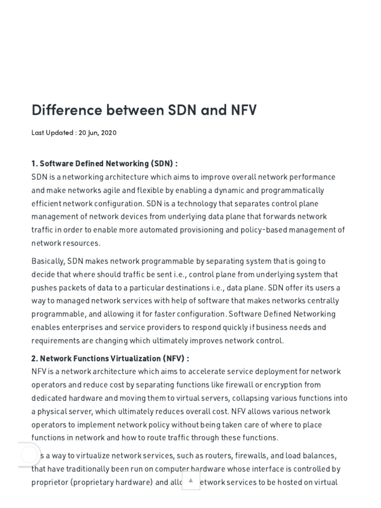 Difference Between SDN and NFV | PDF | Computer Network | Information Technology