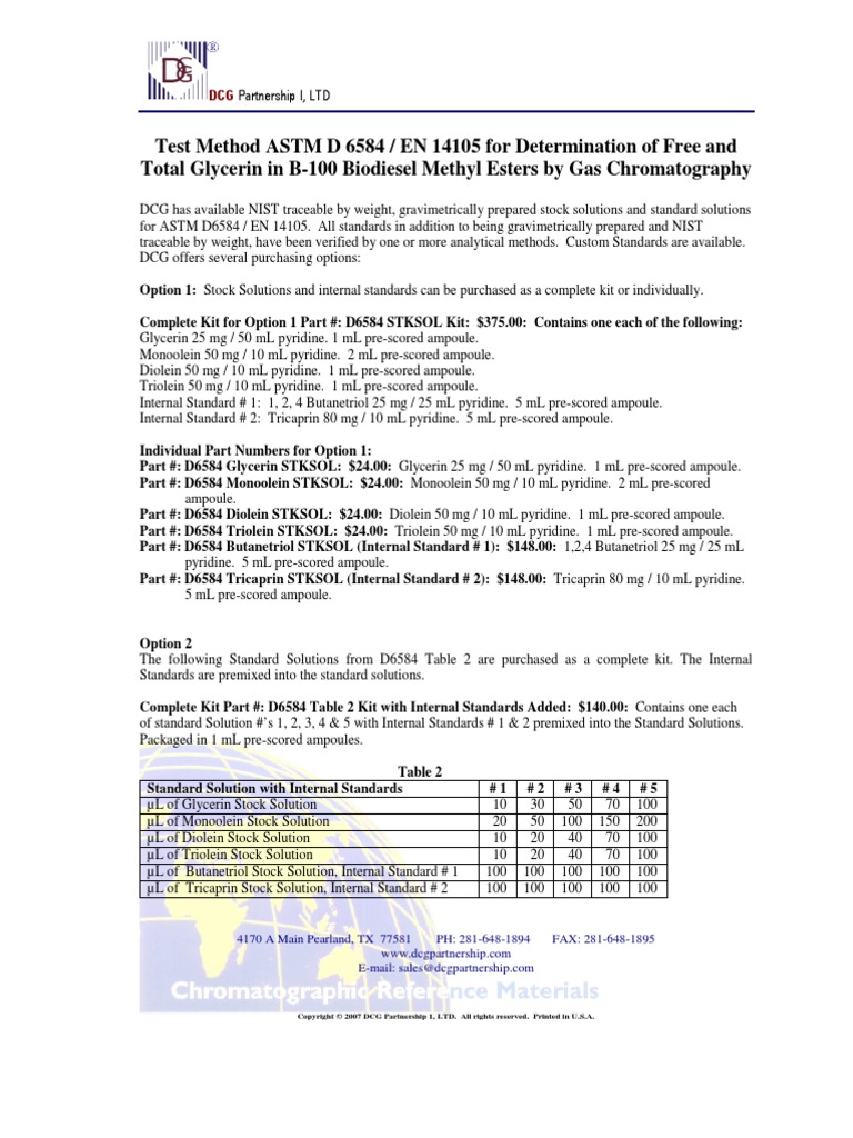 ASTM D6584 Free and Total Glycerin by GC | PDF | Gas Chromatography | Analytical Chemistry