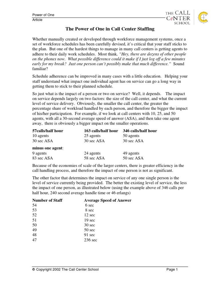 The Power of One in Call Center Staffing | PDF | Call Centre ...