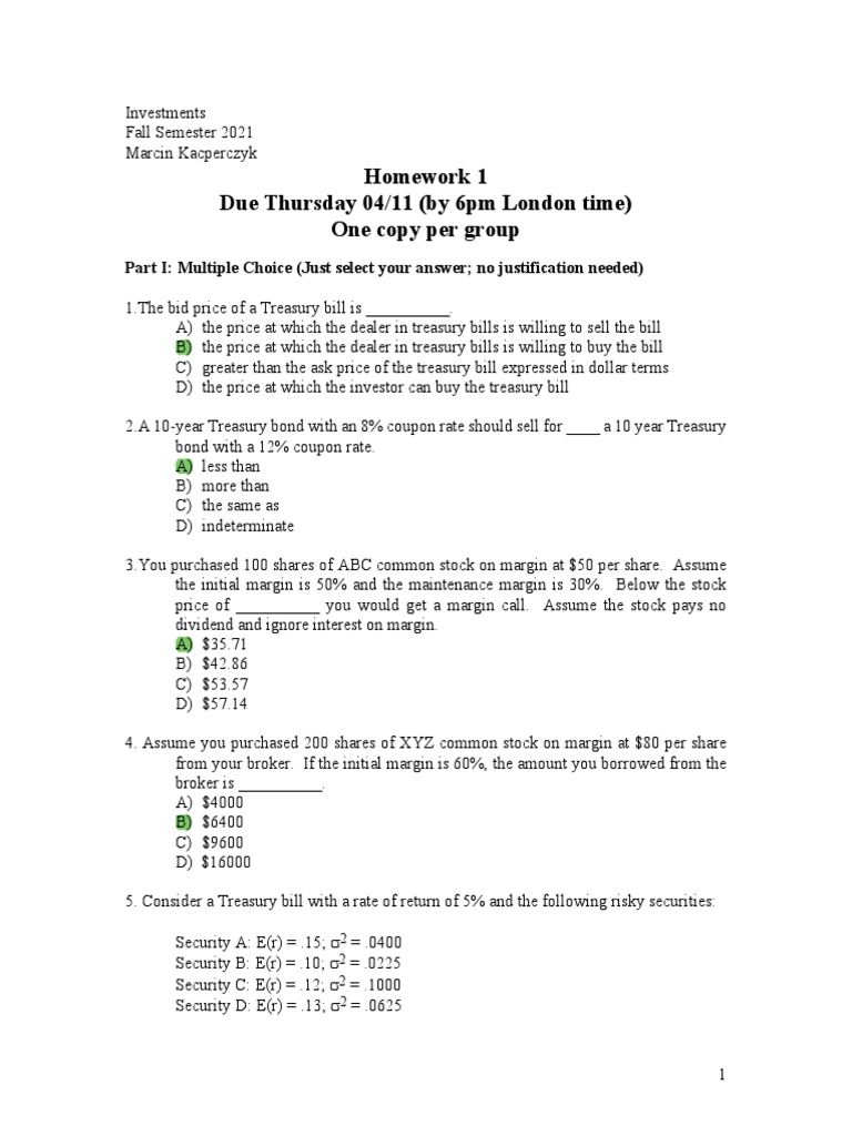 Homework 1 Due Thursday 04/11 (By 6pm London Time) One Copy Per Group ...