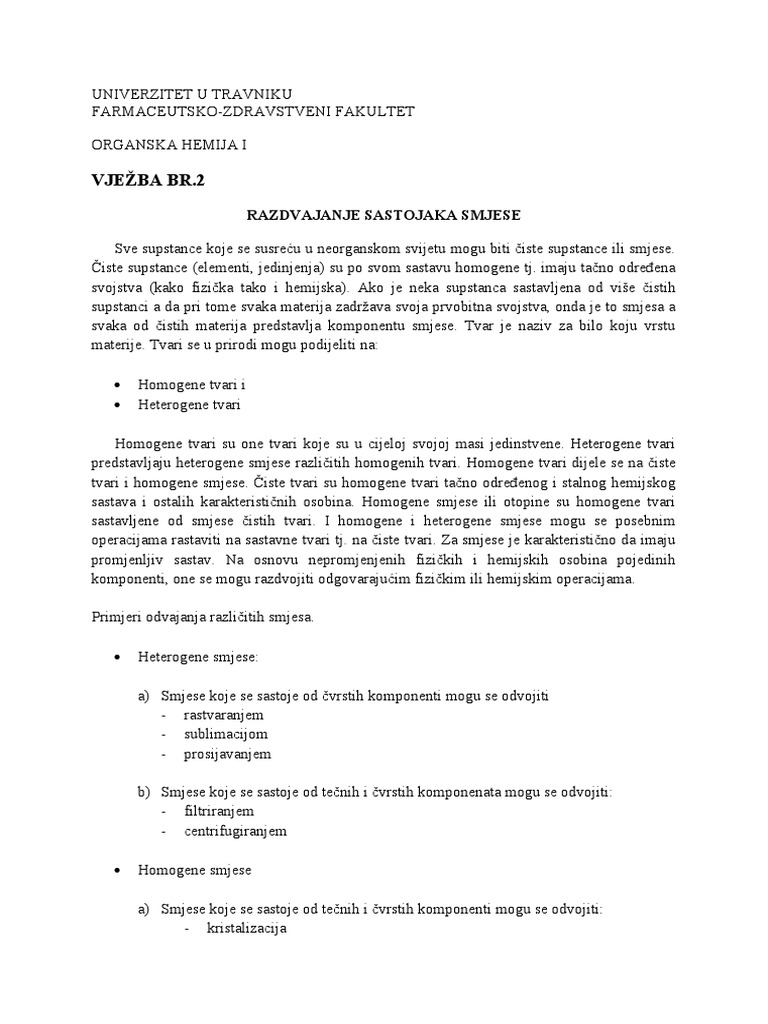 OH I-Vj BR 2 Razdvajanje Sastojaka Smjese | PDF