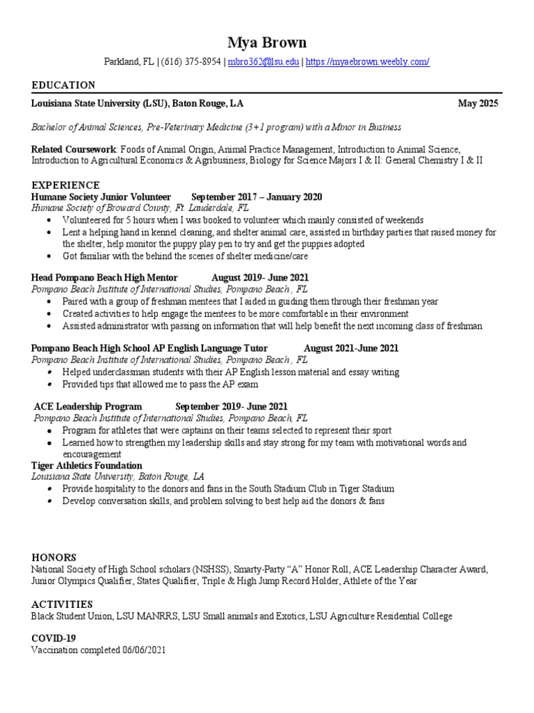 Mya Brown's Resume-1 | PDF | Mentorship