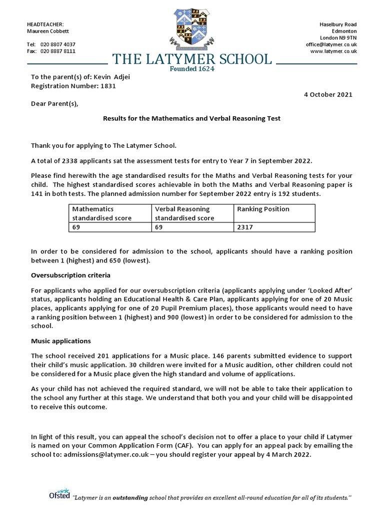 Latymer Test Letter | PDF | University And College Admission
