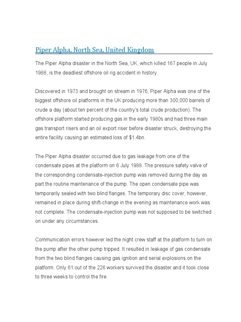 The Deadliest Offshore Oil Rig Disaster: The Piper Alpha Tragedy and ...