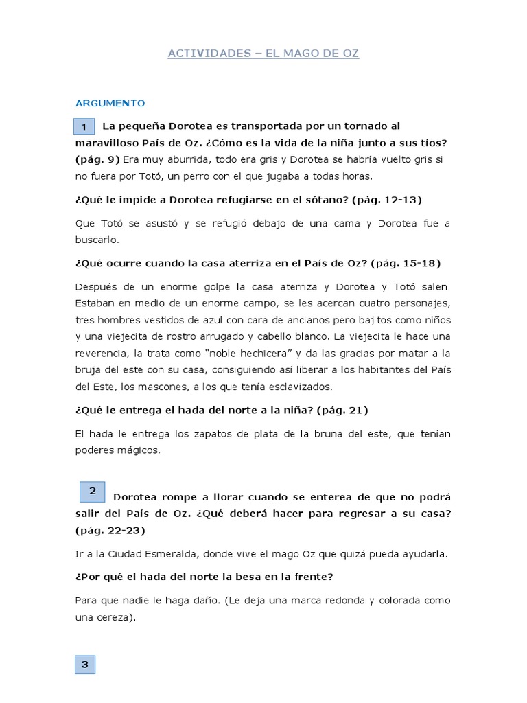 Mago de Oz Actividades | PDF