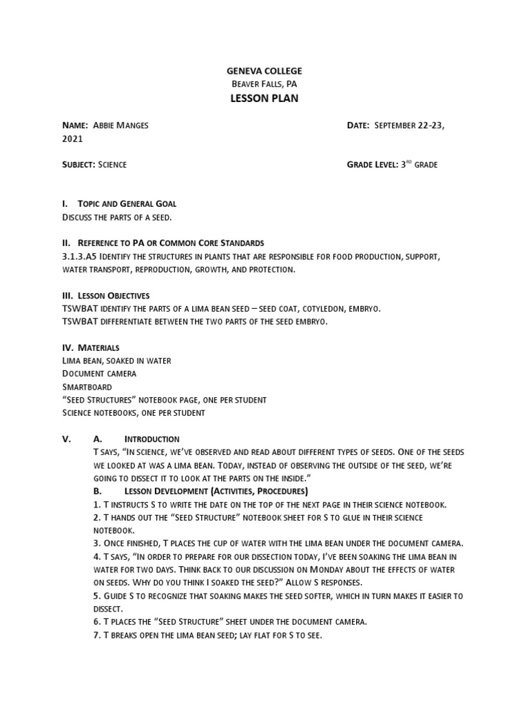 Science Lima Dissection 09 22 | PDF | Seed | Differentiated Instruction