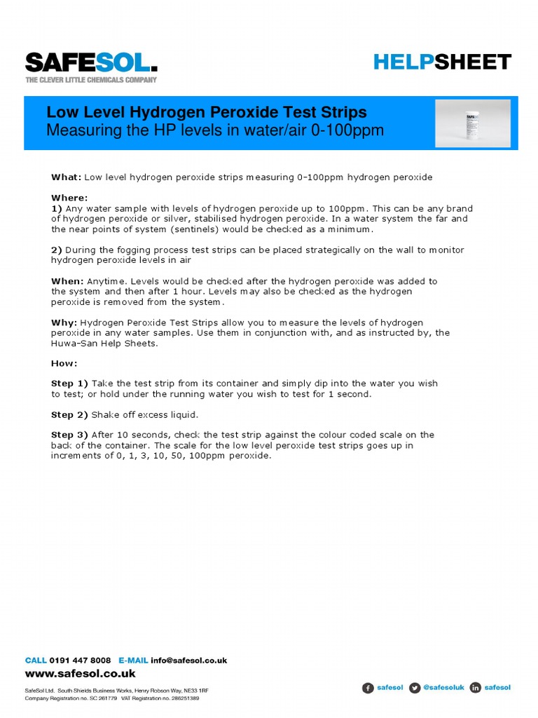 Low Level Hydrogen Peroxide Test Strips 0 100ppm Peroxide PDF | PDF ...