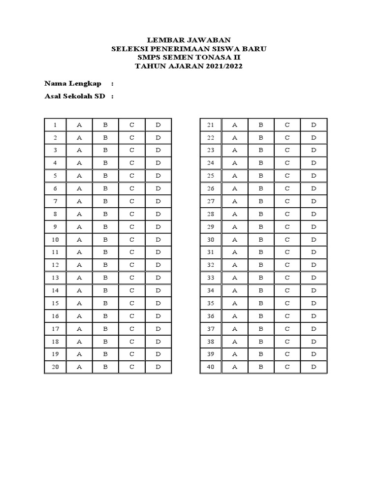 Format Lembar Jawaban PPDB | PDF