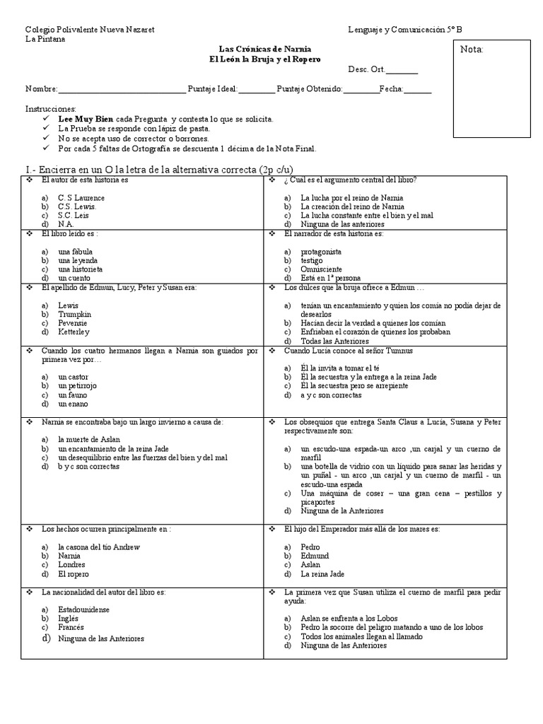 El León La Bruja y El Ropero | PDF | Aslan | Las cronicas de Narnia