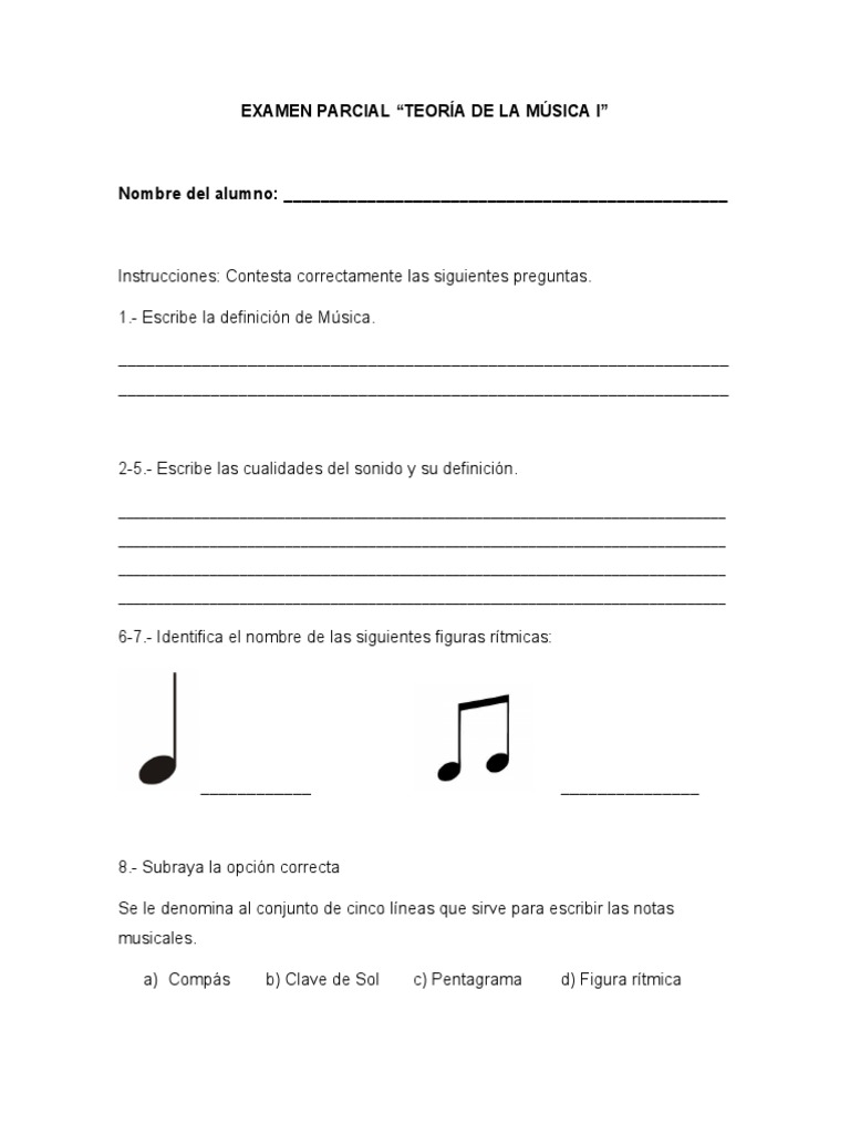 Examen Teoría de La Música | PDF | Clave | Ritmo