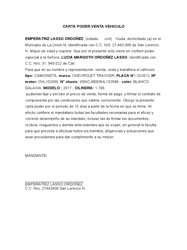 Carta Poder Venta Vehiculo | PDF