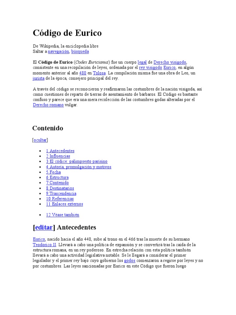 Código de Eurico: Leyes Visigodas | PDF | Ley estatutaria | Ley romana