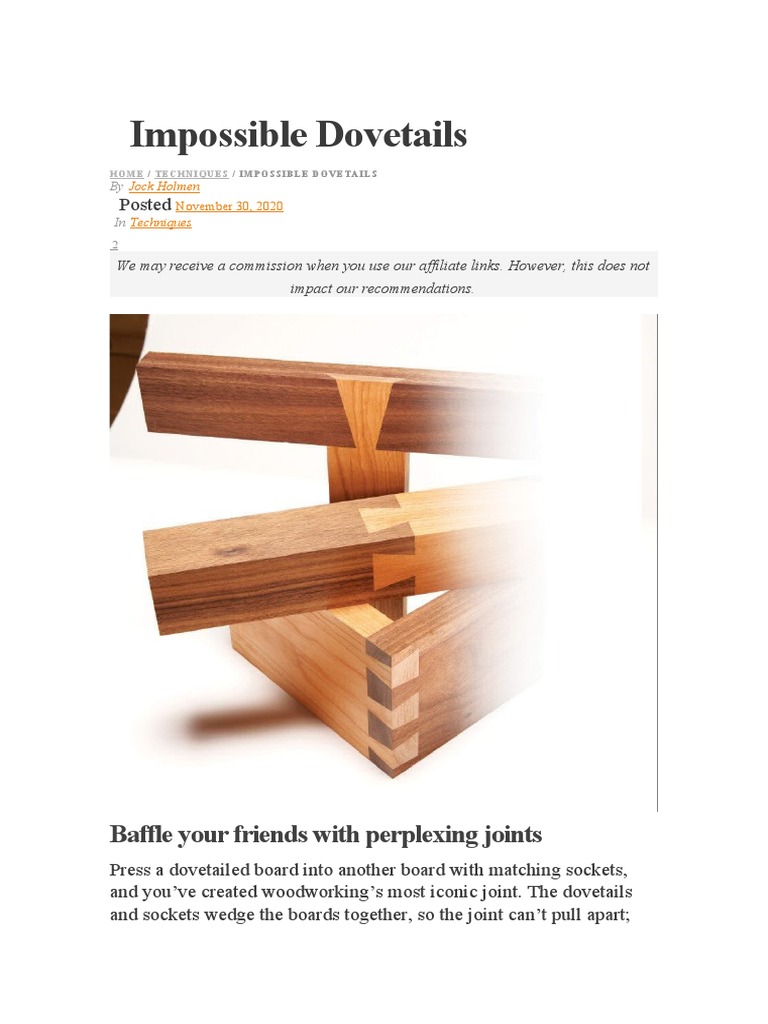 Impossible Dovetails: Baffle Your Friends With Perplexing Joints | PDF ...