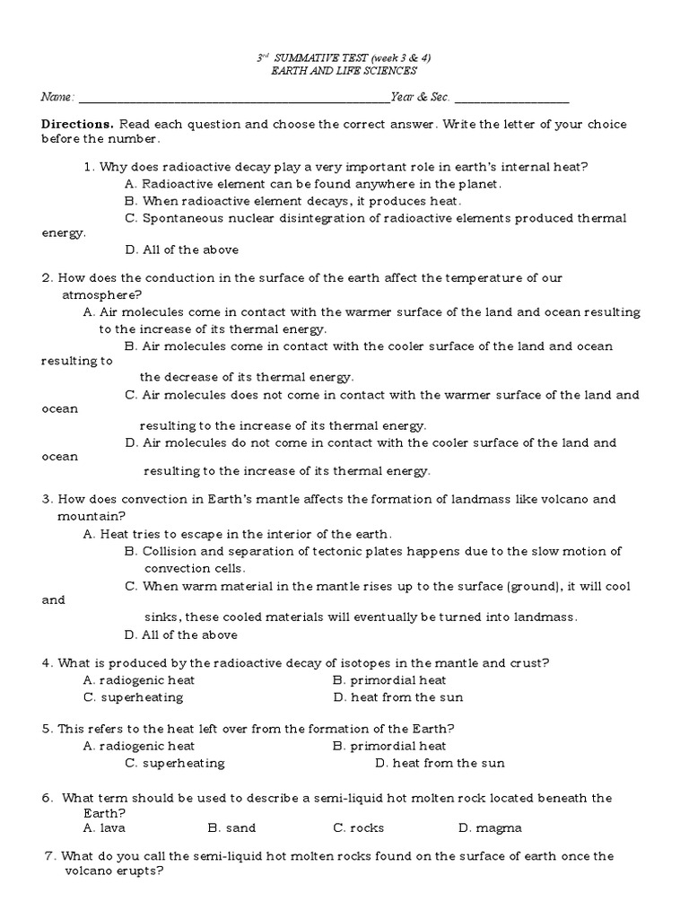 Earth and Life 2nd Summative Test (Module 6,7,8,9) WEEK 3&4 | PDF ...