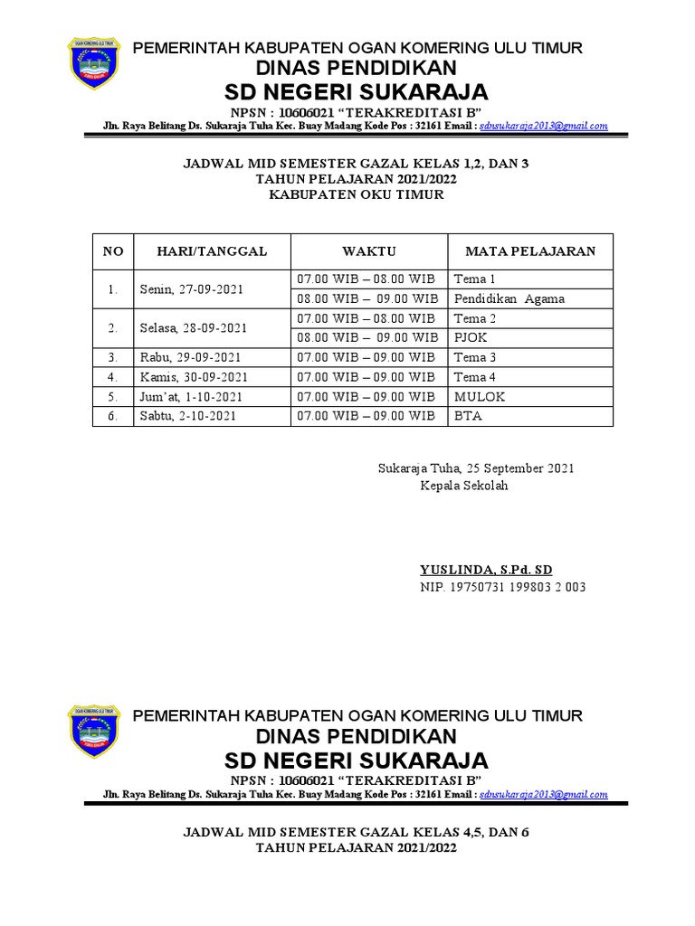 Jadwal Mid Semester | PDF