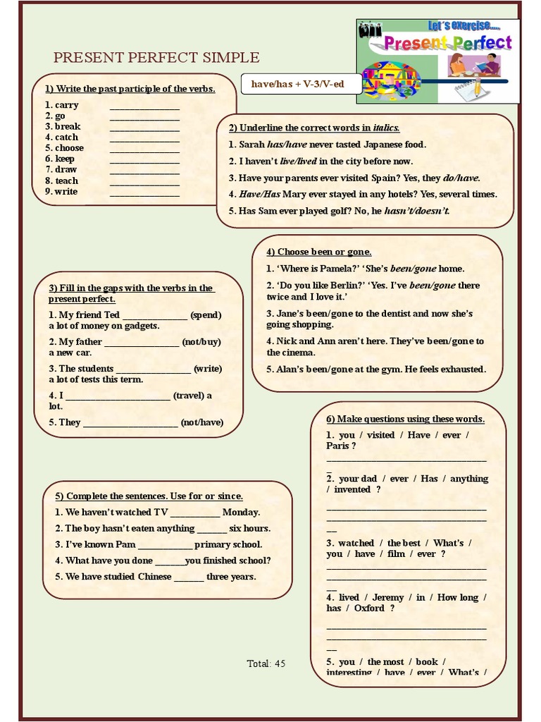 Present Perfect Simple Test Grammar Drills Tests - 82633 | PDF ...