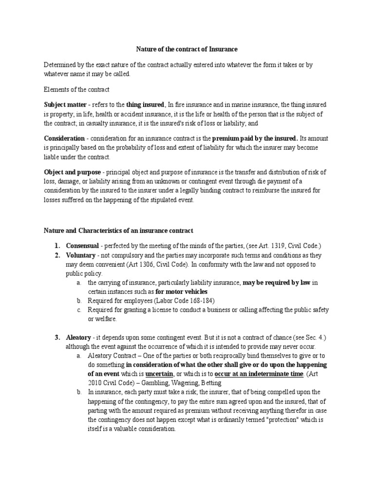 Nature of The Contract of Insurance | PDF | Insurance | Legal Liability