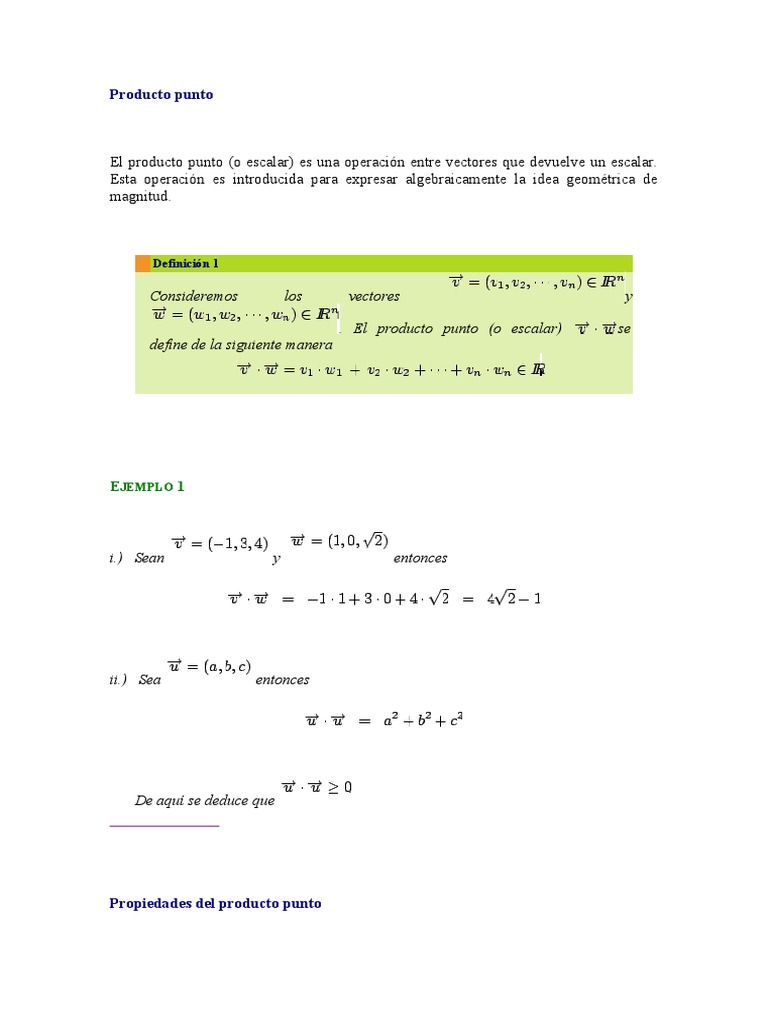 Producto Punto | PDF | Vector Euclidiano | Objetos matemáticos