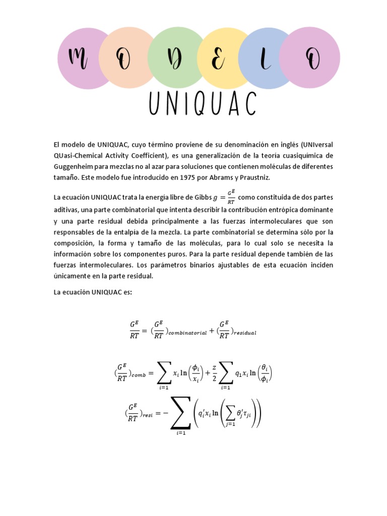 Modelo UNIQUAC en Termodinámica | PDF | Física | Termodinámica