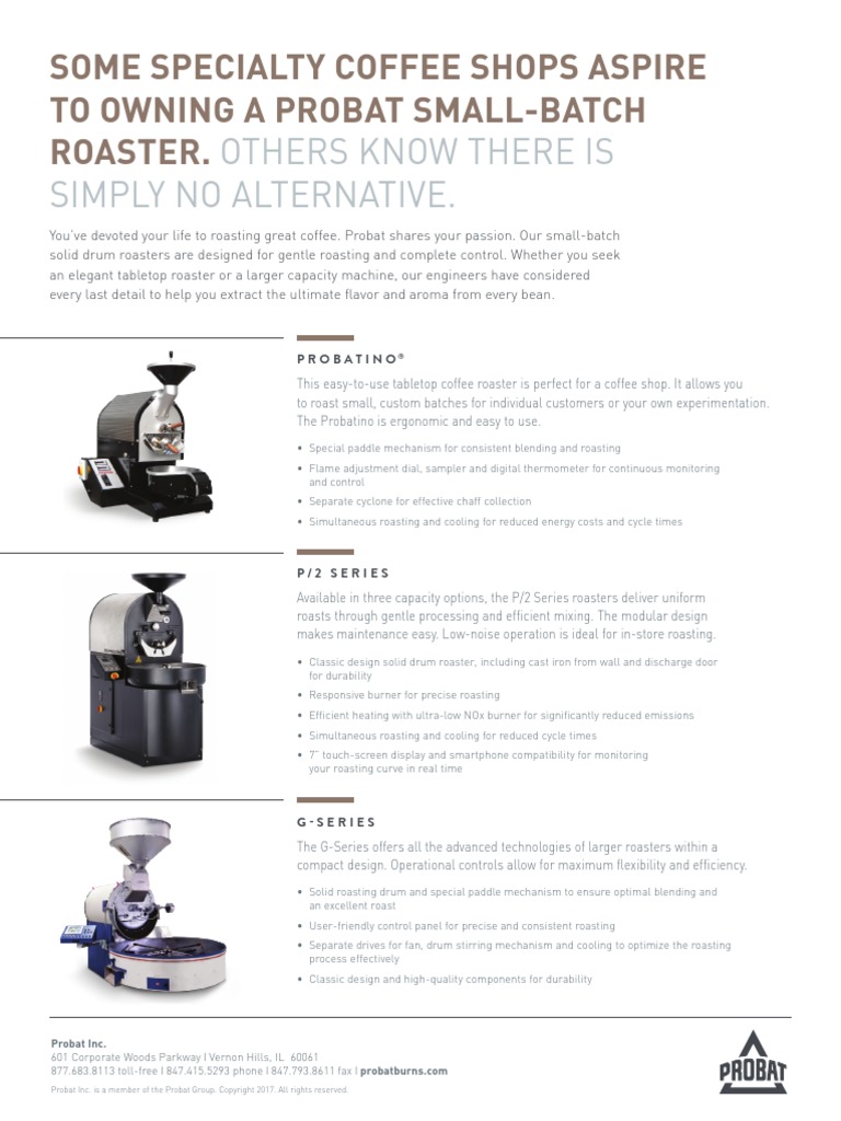 Probat - Shop & Industrial Roasters Brochure | PDF