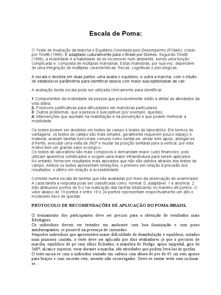 Escala de POMA Avaliação Fisioterapia | PDF | Bem-estar