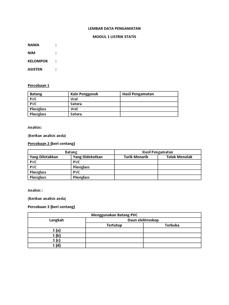 Tabel Data Pengamatan Listrik Statis | PDF