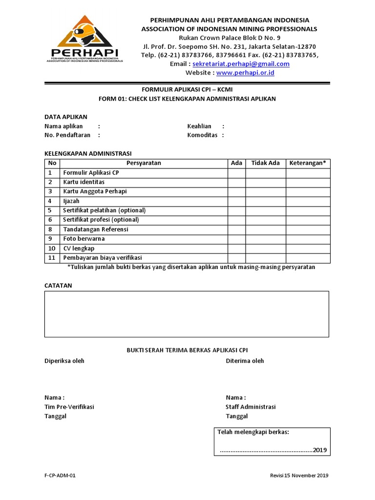 Formulir Aplikasi CPI KCMI PERHAPI | PDF