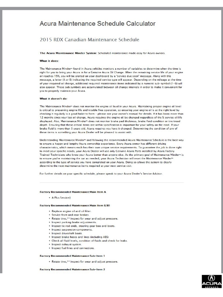 2015 RDX Maintenance | PDF