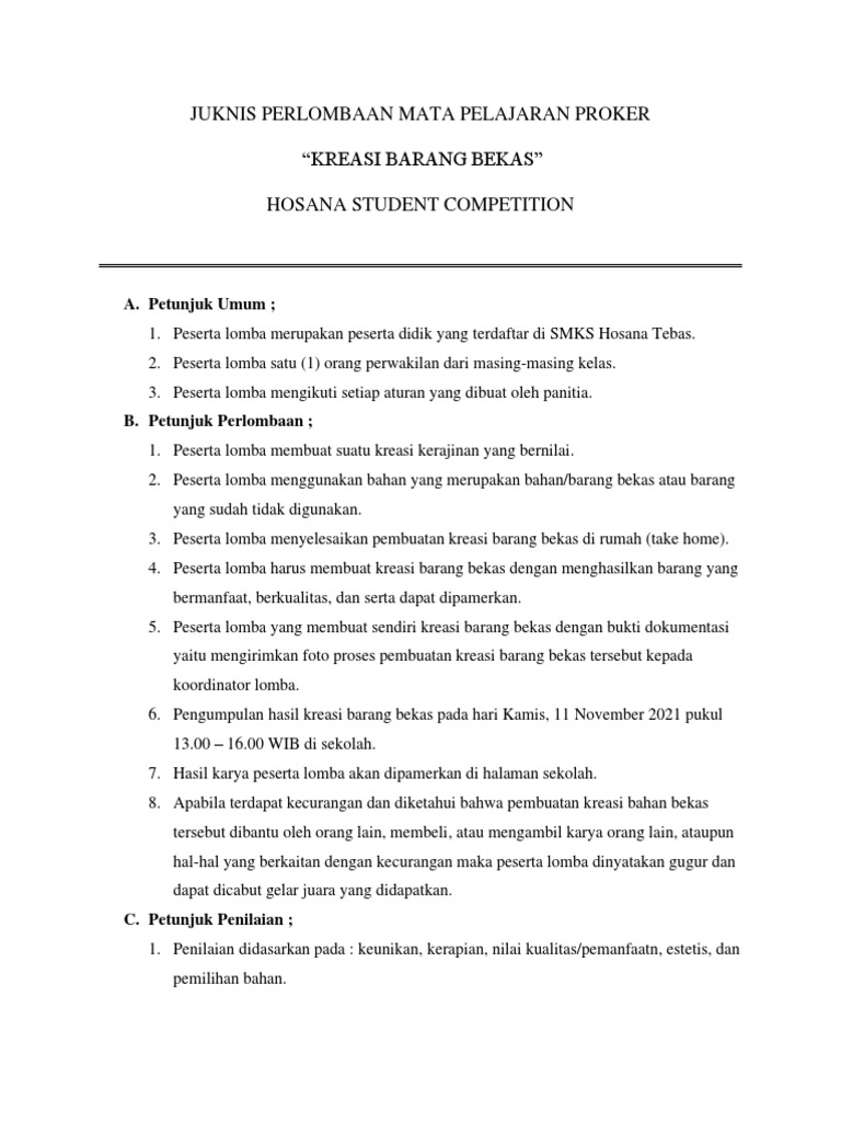 Juknis Perlombaan Mata Pelajaran Proker | PDF