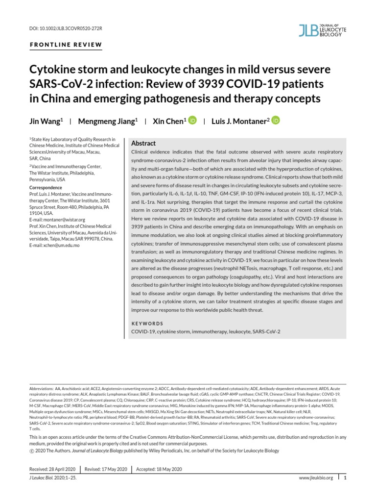 Cytokine Storm and Leukocyte Changes in Mild Versus Severe | PDF | T ...
