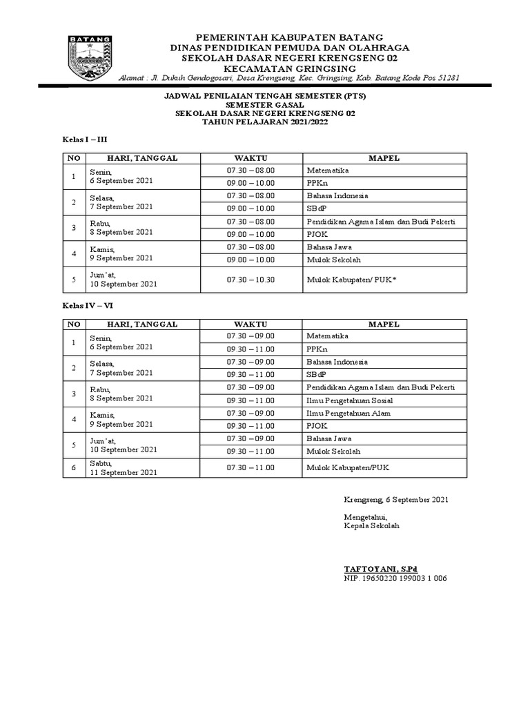 Jadwal Pts | PDF