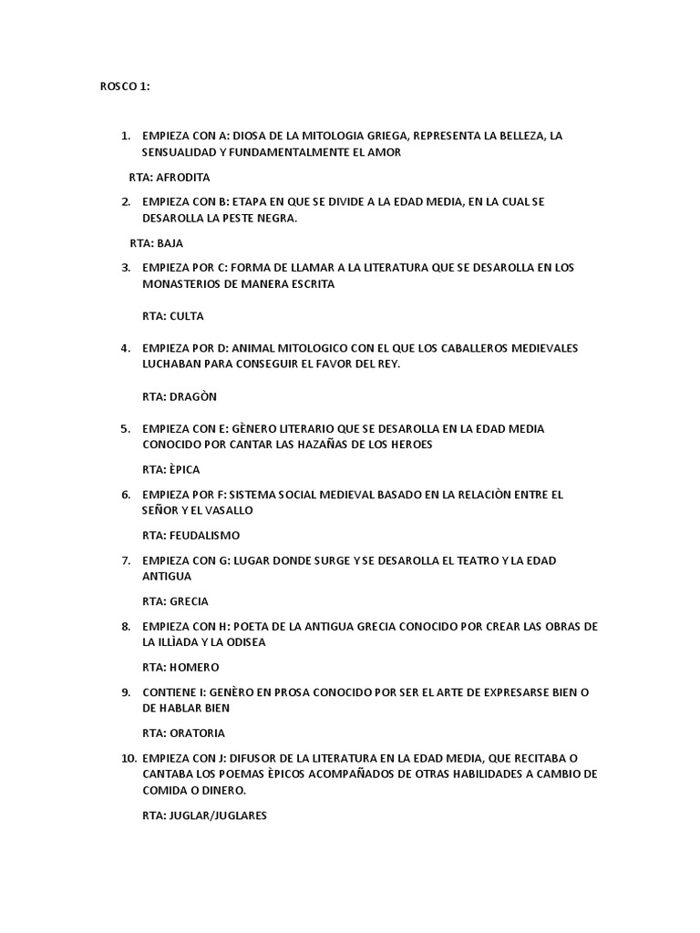 Rosco 1 | PDF | Edades medias | Mitología griega
