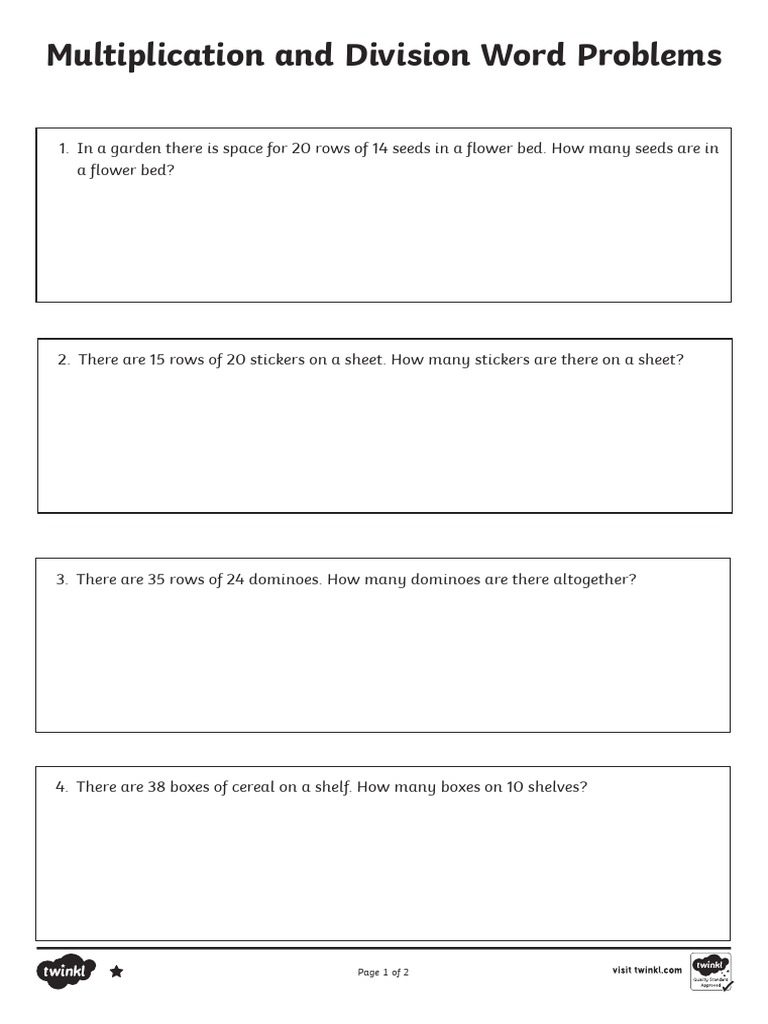 Differentiated Multiplication and Division Word Problems Activity Sheet ...