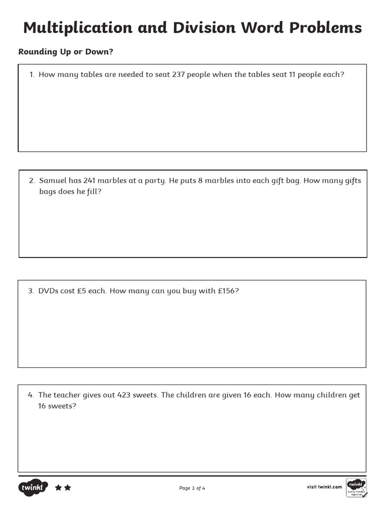 Differentiated Multiplication and Division Word Problems Activity Sheet ...